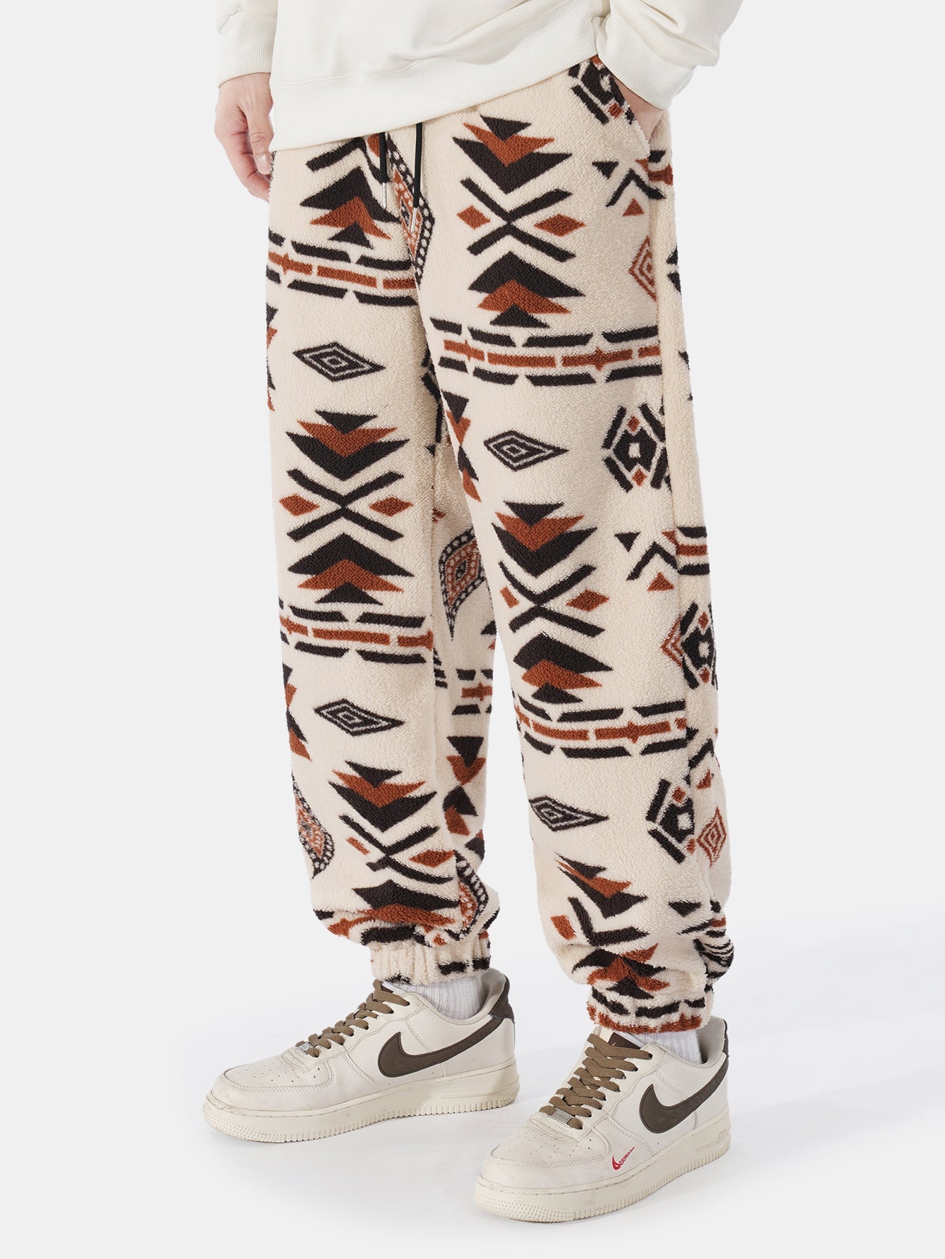 Tribal Geometry Pattern Teddy Jogger Pants – Elite